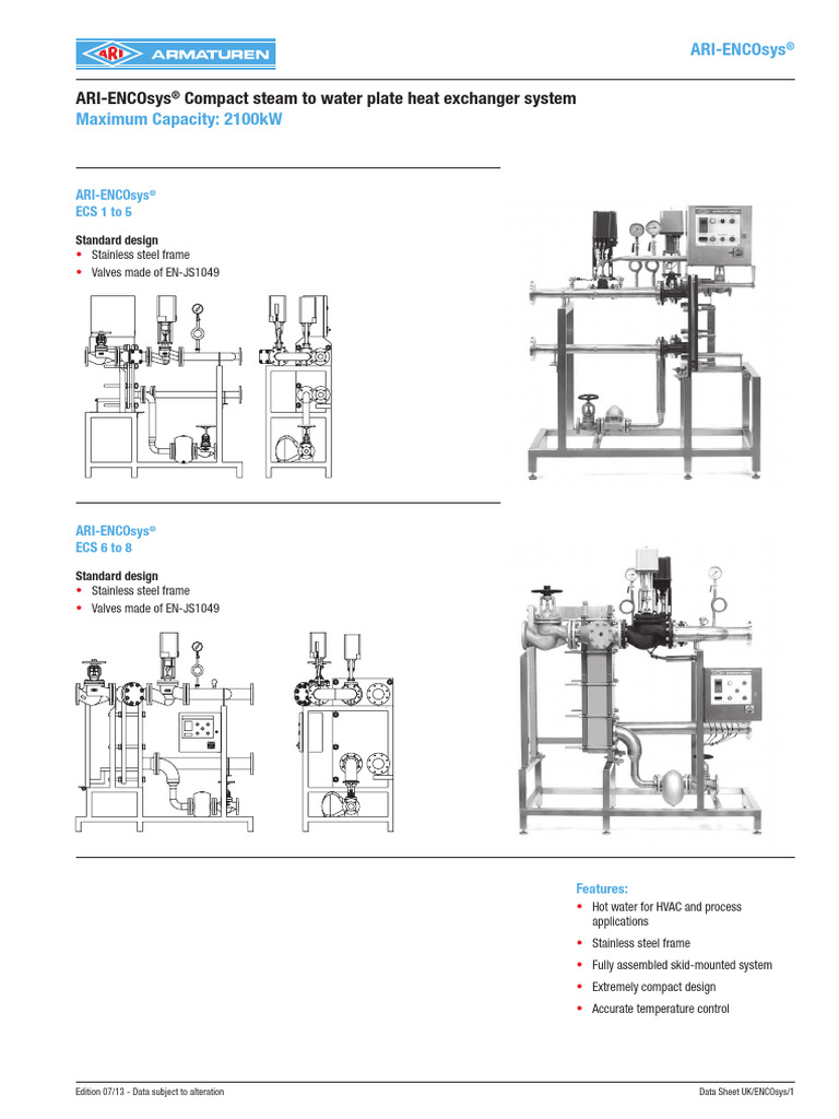 ARI ENCOsys Datasheet Rev 7 | PDF | Heat Exchanger | Steam