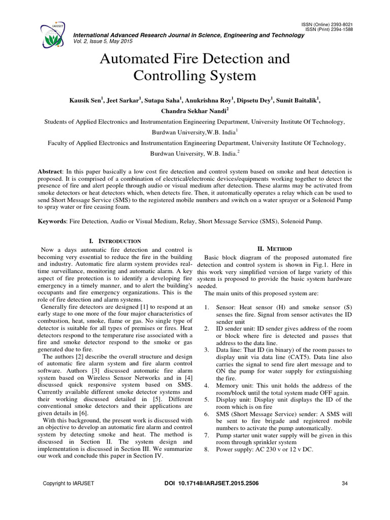 Automated Fire Detection and Controlling | PDF | Fires | Electrical ...