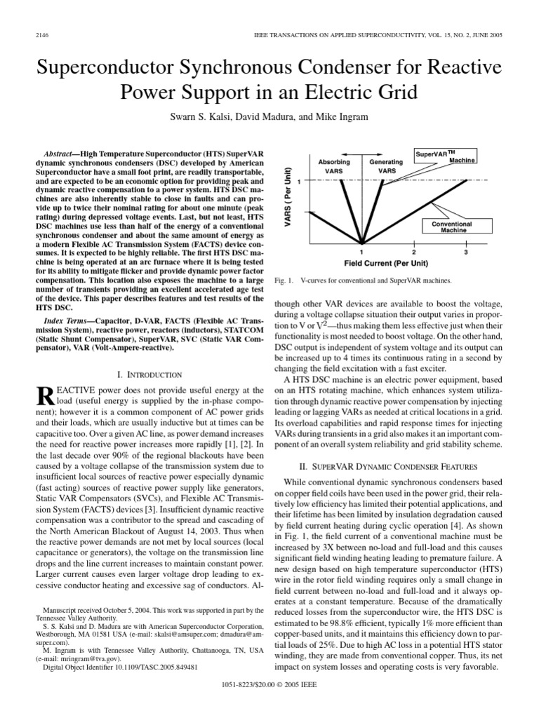 Superconductor Synchronous Condenser For Reactive Power Support in An ... Superconductor Synchronous Condenser For Reactive Power Support in An ...