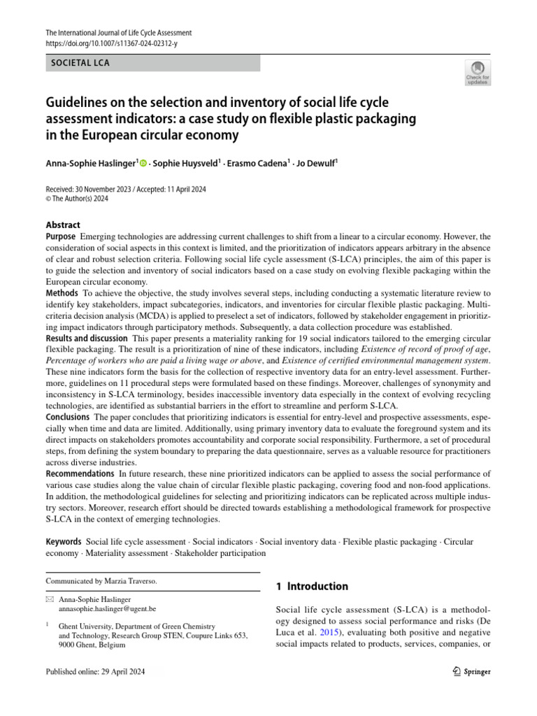 Social LCA Indicators for Circular Packaging | PDF | Life Cycle ...