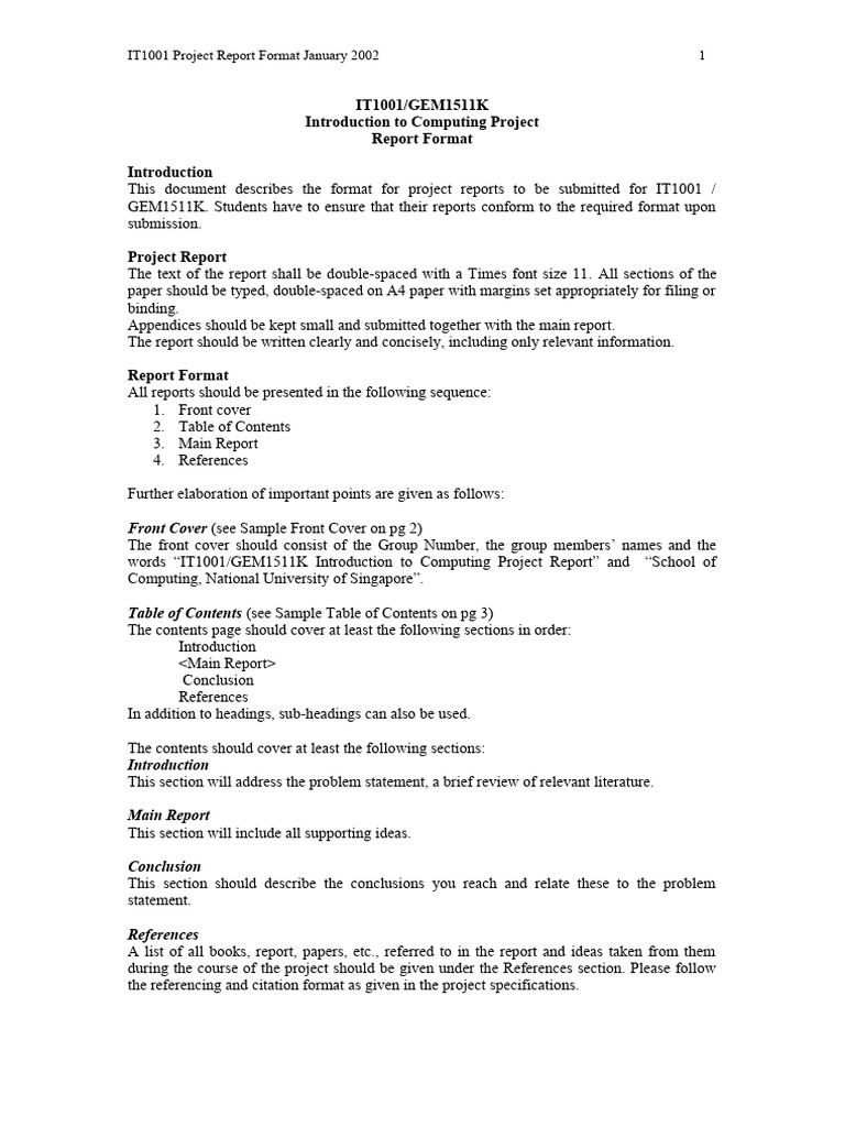 IT1001 Project Report Guidelines | PDF | Written Communication