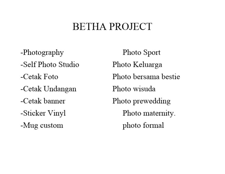 Betha Project Photography Services | PDF