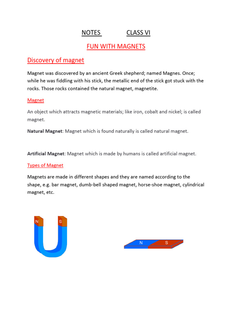 STD 6 Class Note 13 Physics - Fun With Magnets Caesar 2021 22 | PDF ...