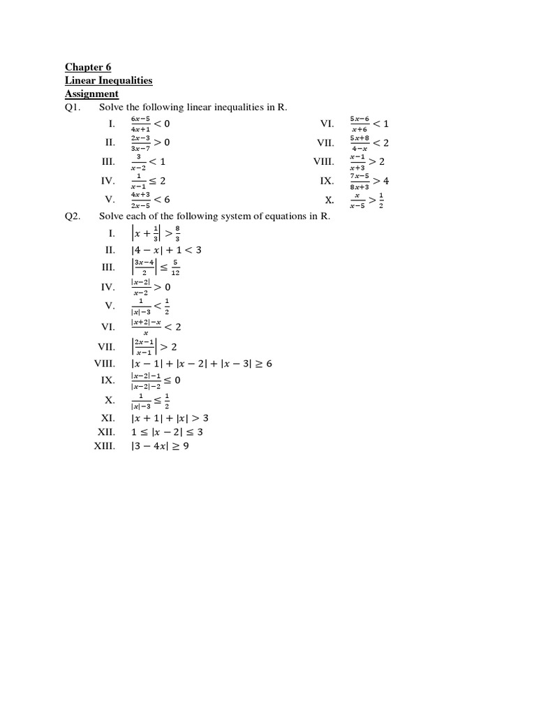 Assignment Chapter 6 Linear Inequalities | PDF