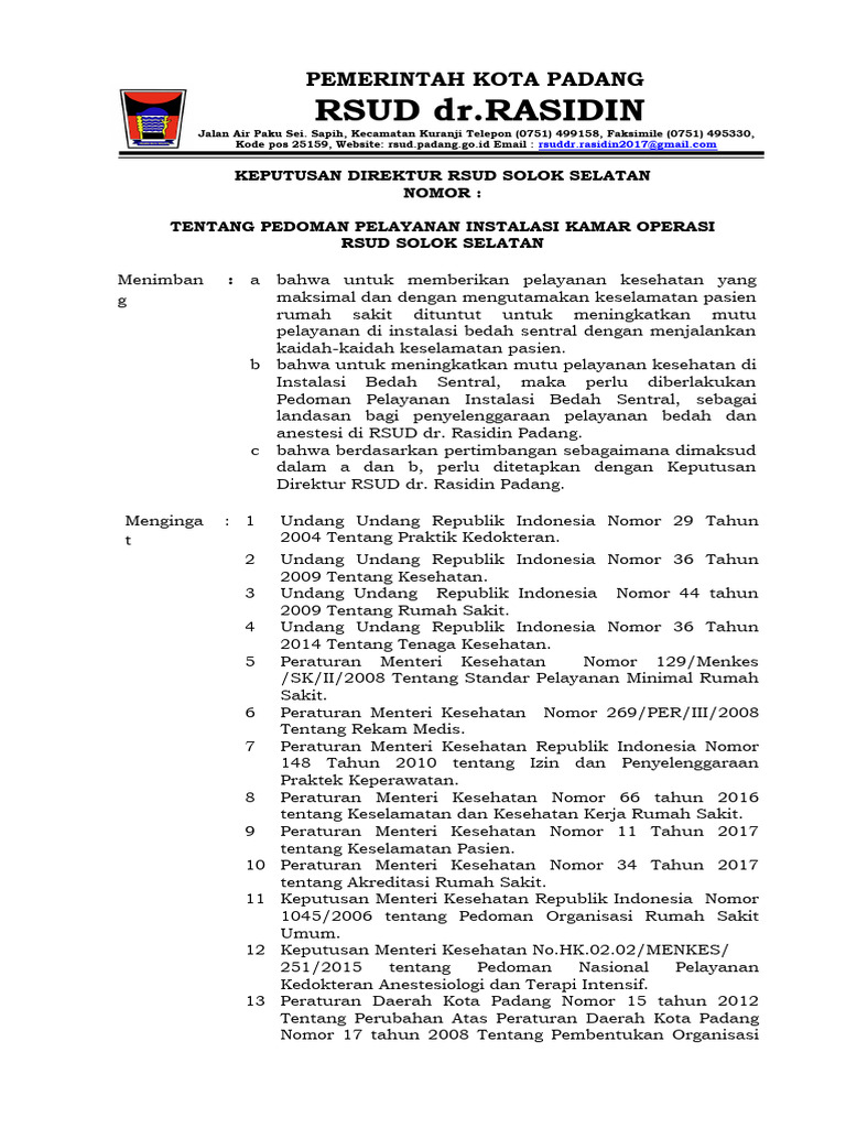 SK Pedoman Pelayanan Instalasi Bedah(3) | PDF