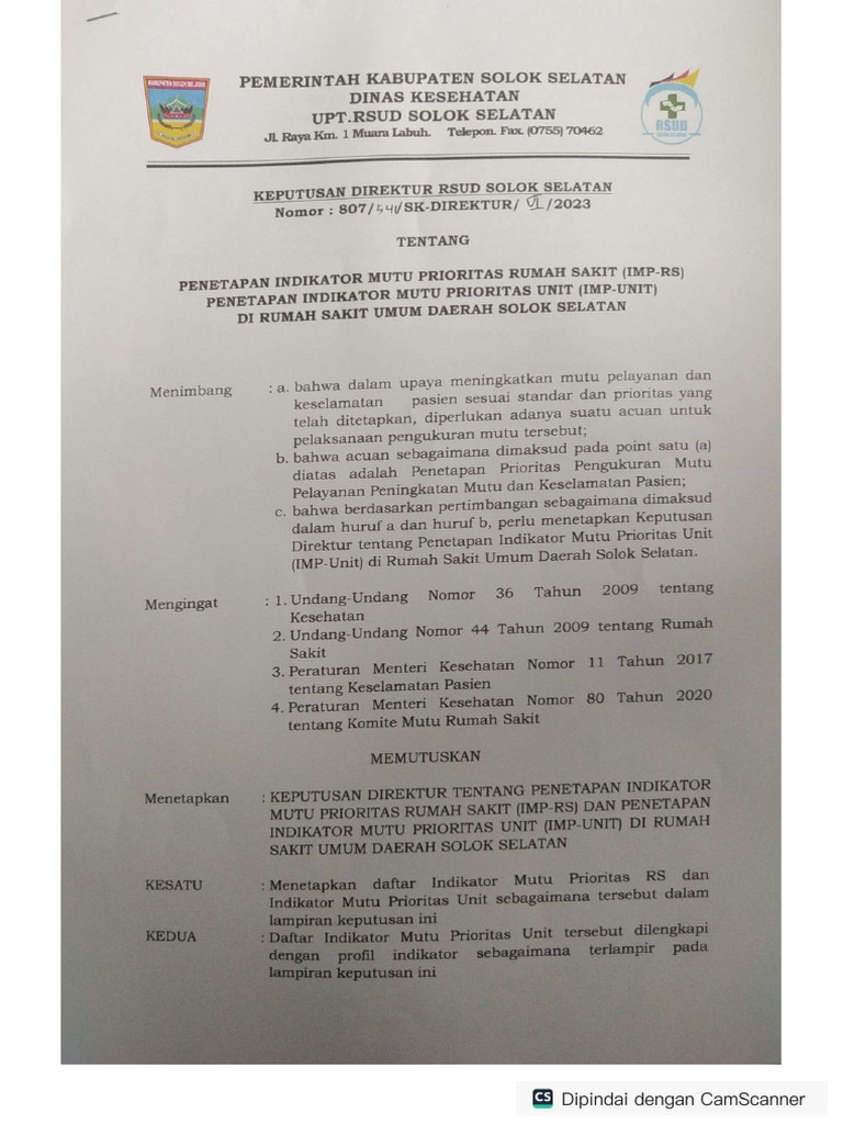 PMKP 3 EP 2 Regulasi Tentang Penetapan IMPRS Dan IMP Unit Dengan Profil Indikator | PDF