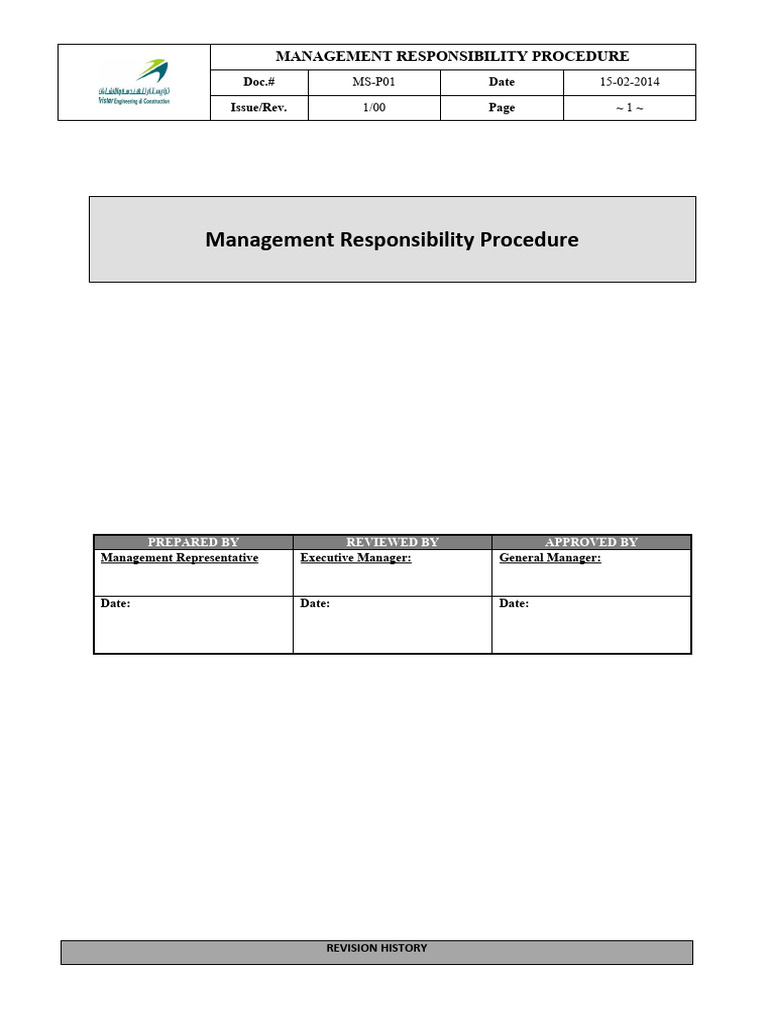 Management Responsibility Procedure Guide | PDF | Policy | Regulatory ...