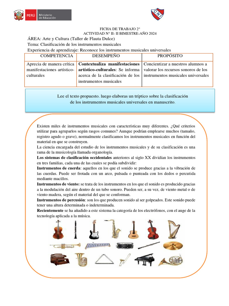 Ficha de Trabajo 2do Grado | PDF | Instrumentos musicales ...