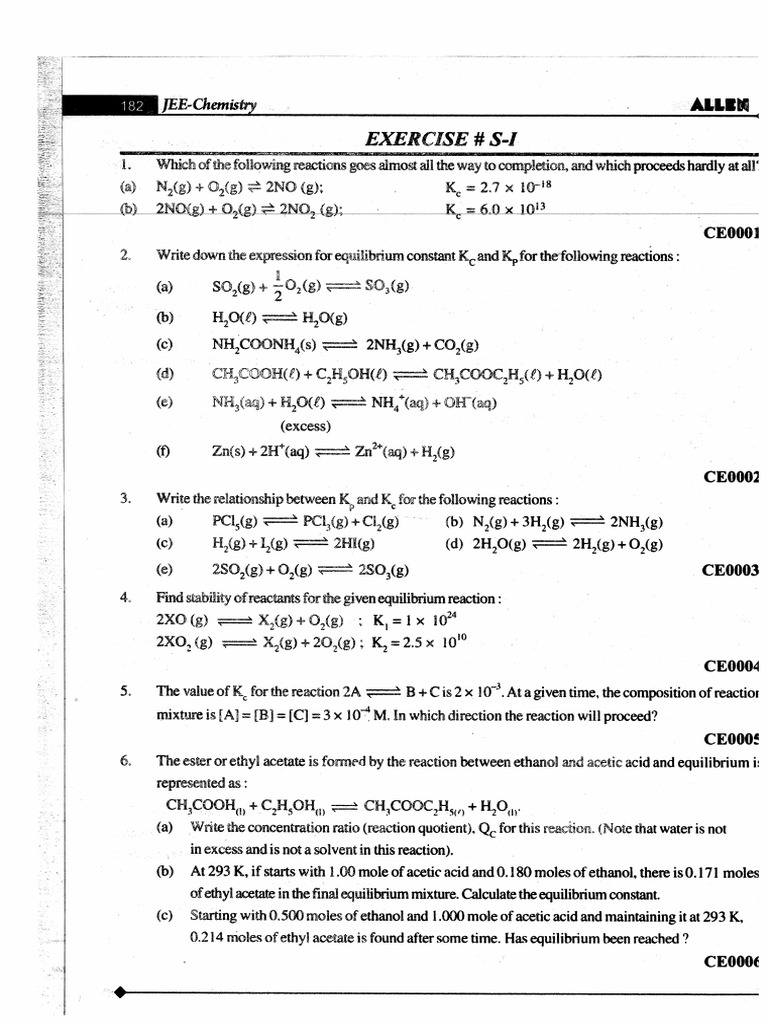 Chemical Equilibrium Iit Allen | PDF