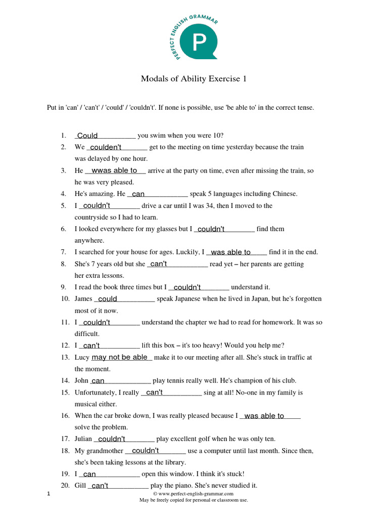 Modals of Ability and Oblication Exercise | PDF | Language Arts ...