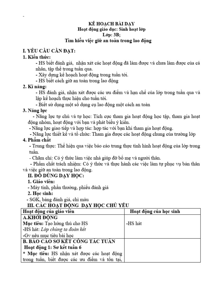 KHBD Tiêt Sinh Hoat Lơp | PDF