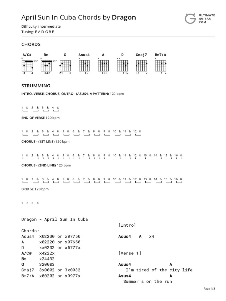 April Sun in Cuba Chords by Dragontabs at Ultimate Guitar Archive | PDF ...