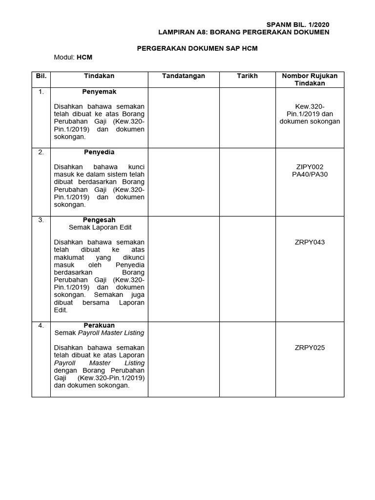 Lampiran A8 Borang Pergerakan Dokumen SAP HCM | PDF