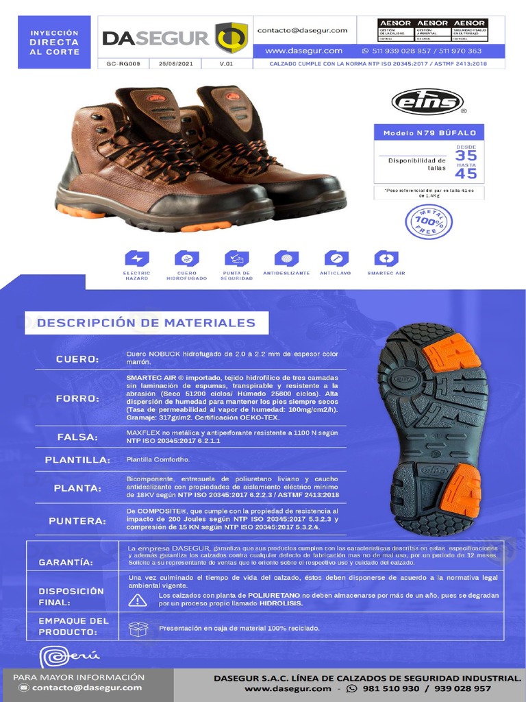 Ficha Tecnica Botin Eins Modelo n79 Bufalo | PDF