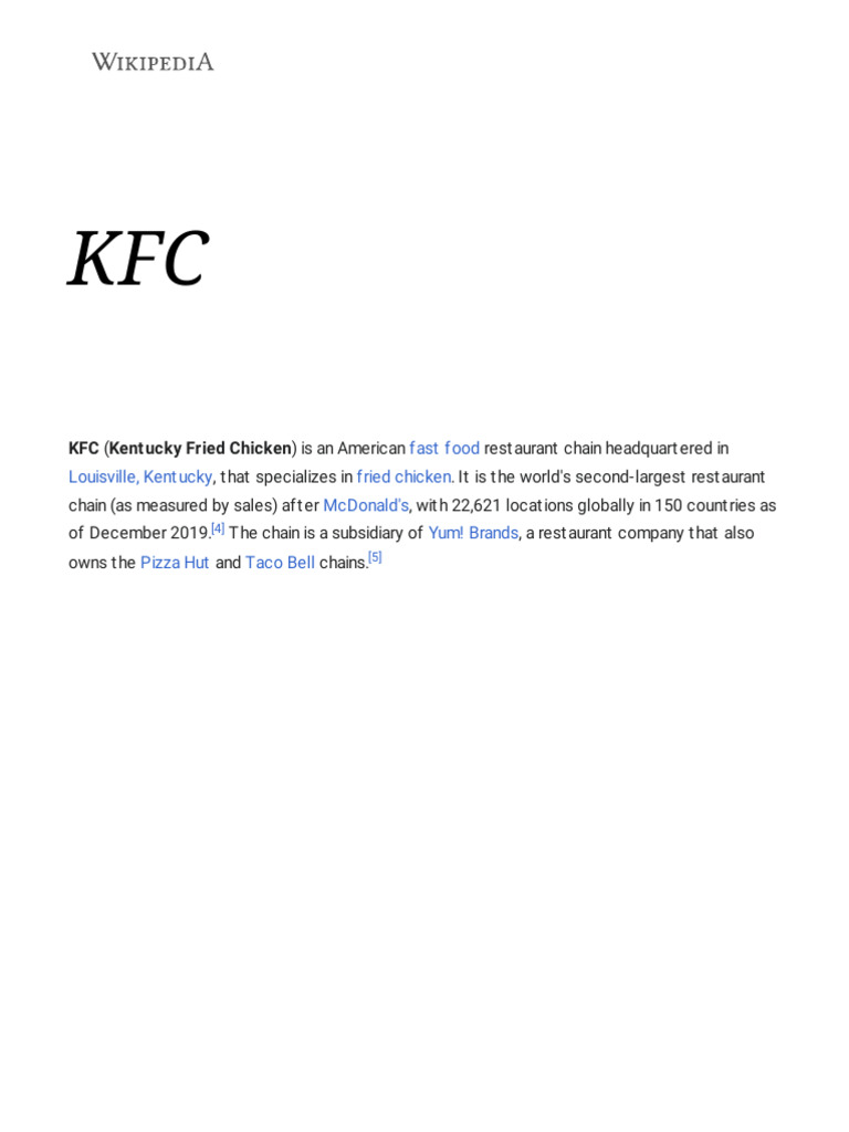 KFC - Wikipedia | PDF | Western Cuisine | Fast Food Restaurants