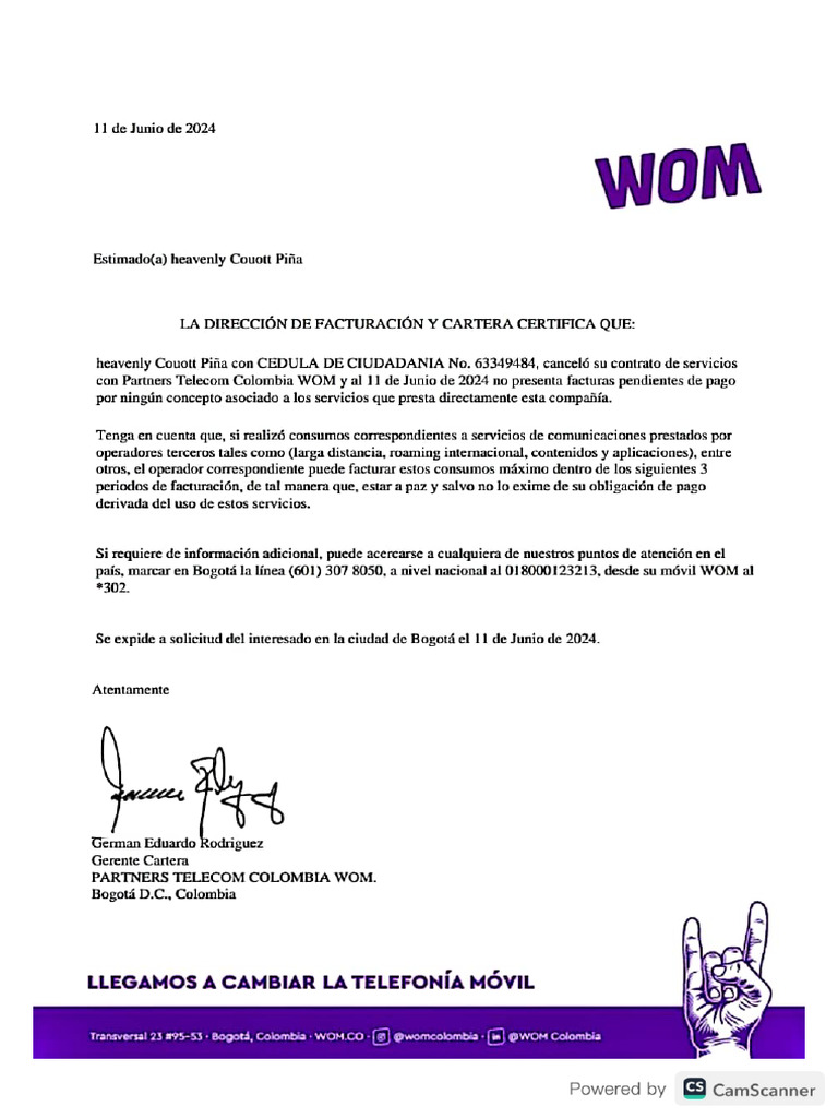 Paz y Salvo Wom | PDF