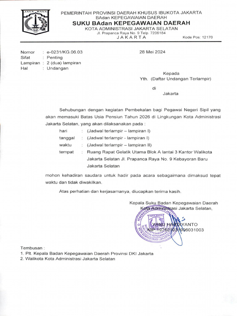 Undangan Pembekalan Pensiun BUP Tahun 2026 | PDF Undangan Pembekalan Pensiun BUP Tahun 2026 | PDF