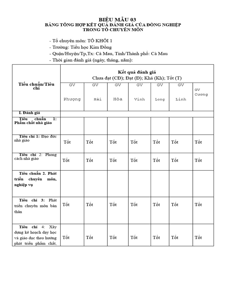 Bieu Mau 3 TT Danh Gia | PDF