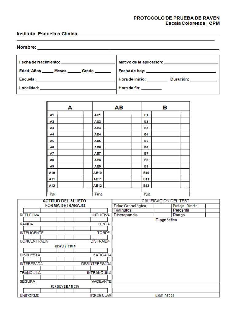 RAVEN (PROTOCOLO CPM) ESCALA COLOR NIÑO | PDF