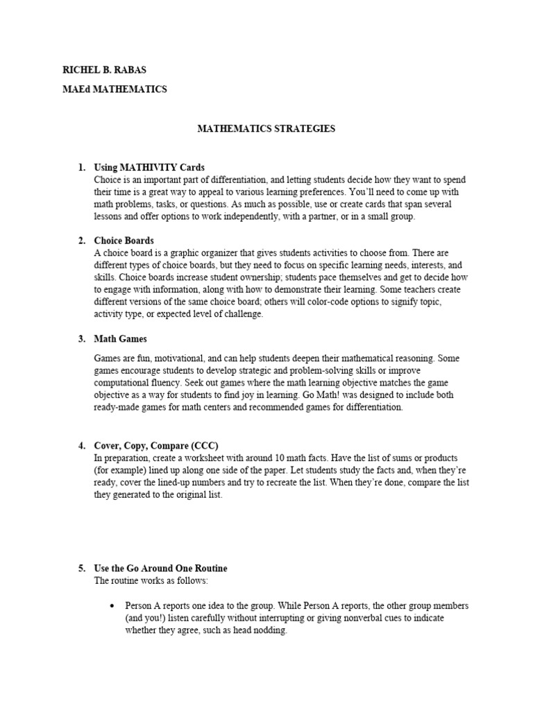 MATHEMATICS STRATEGIES | Download Free PDF | Mathematics | Learning