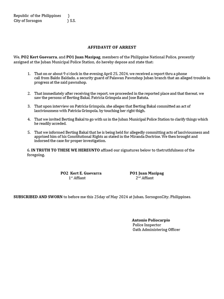 Affidavit Sample | PDF