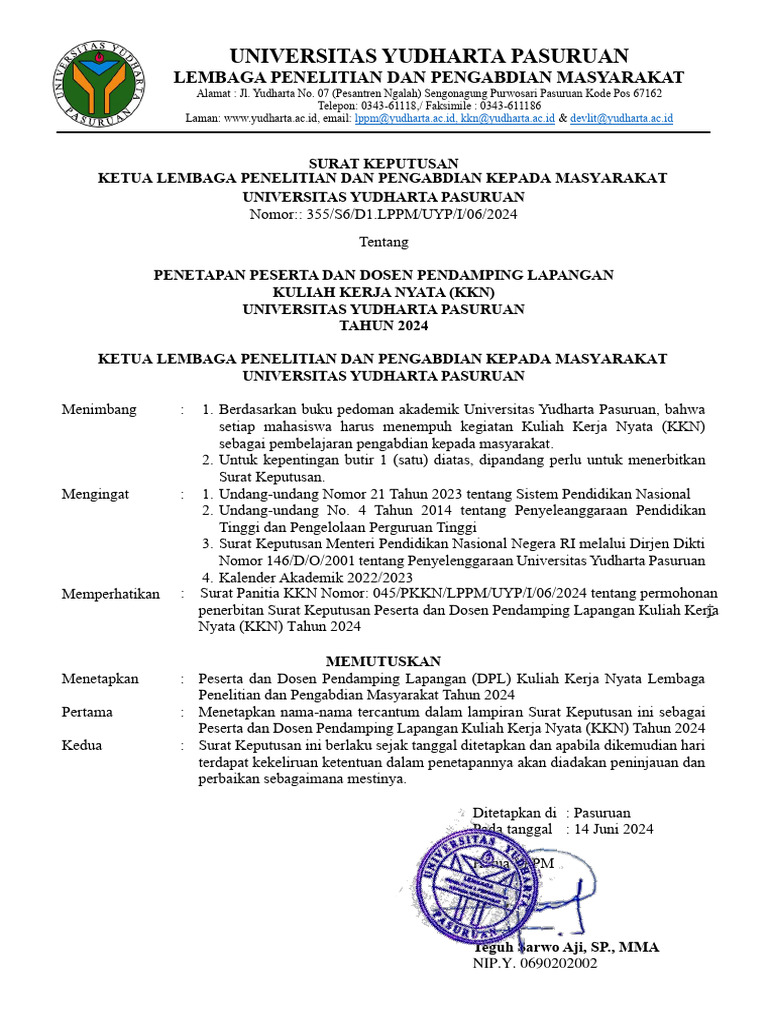 SK Peserta KKN 2024 | PDF