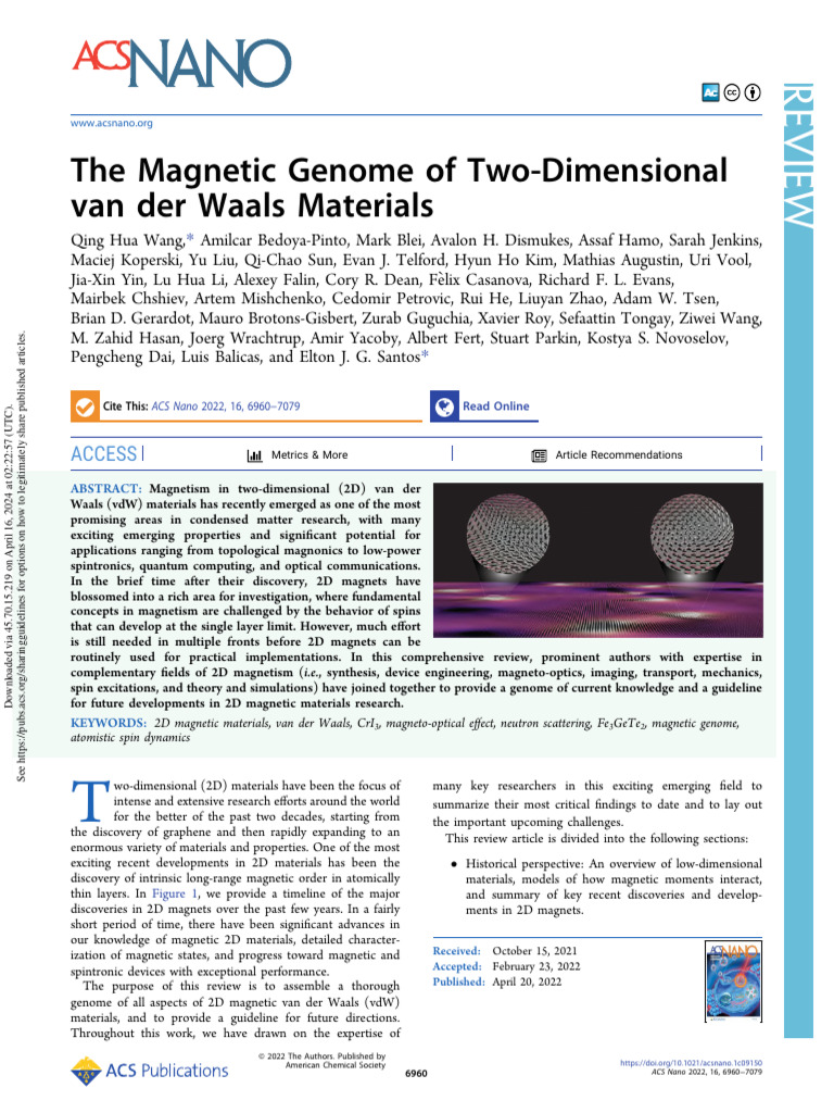 Wang-Et-Al (202) - The Magnetic Genome of Two Dimensional Van Der Waals Materials | PDF | Spin ...