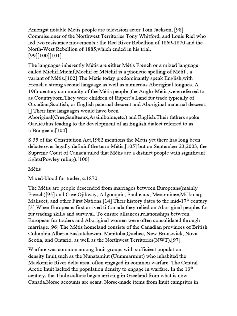 Amongst Notable Métis People Are Television Actor Tom Jackson | PDF | Métis | Inuit