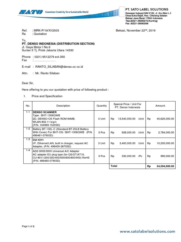 MRK - P - 19 - XI - 2503 - PT. Denso Indonesia (Distribution Section ...