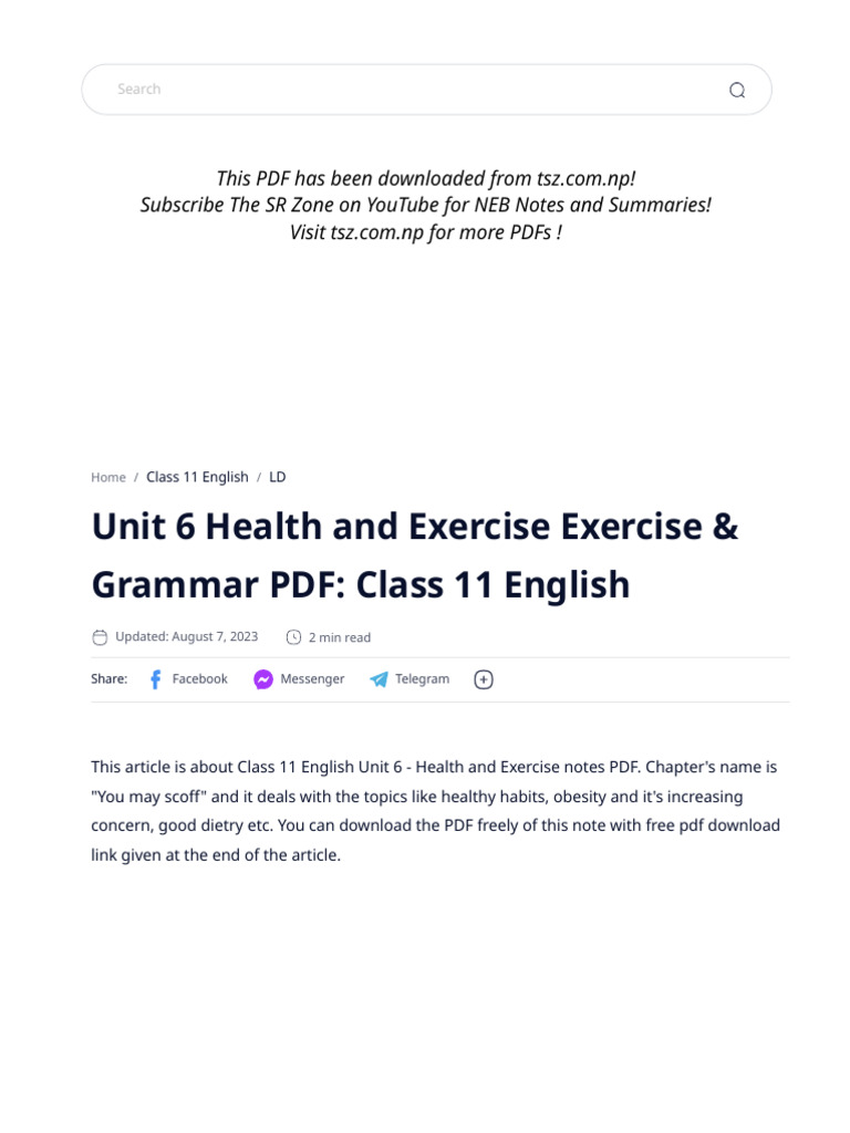Unit 6 Health and Exercise Exercise & Grammar PDF_ Class 11 English ... Unit 6 Health and Exercise Exercise & Grammar PDF_ Class 11 English ...