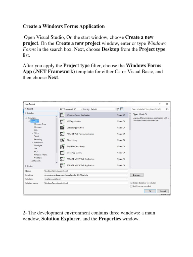 Forms in The Search Box. Next, Choose Desktop From The Project Type | PDF