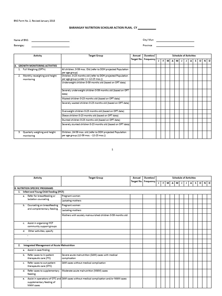 5 Bns Form No. 2 Bns Action Plan Final | Download Free PDF | Malnutrition | Human Nutrition