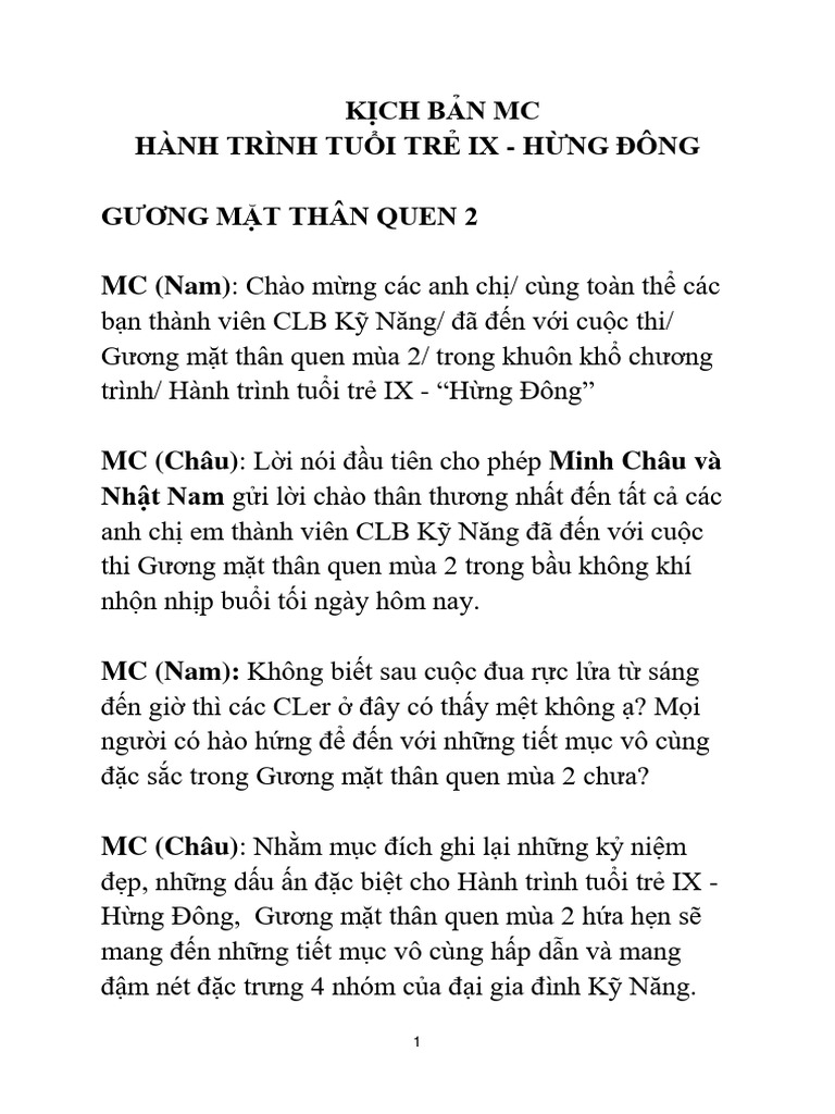 KỊCH BẢN MC HTTT IX | PDF