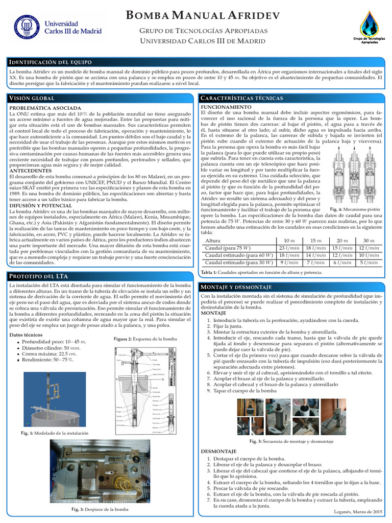 Bomba Manual Afridev: Diseño y Funcionamiento | PDF | Bomba | Tornillo