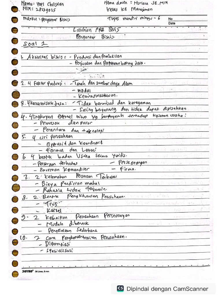 Tugas Pra Quis TM 6 Pengantar Bisnis Yoel Christian 28239025 | PDF