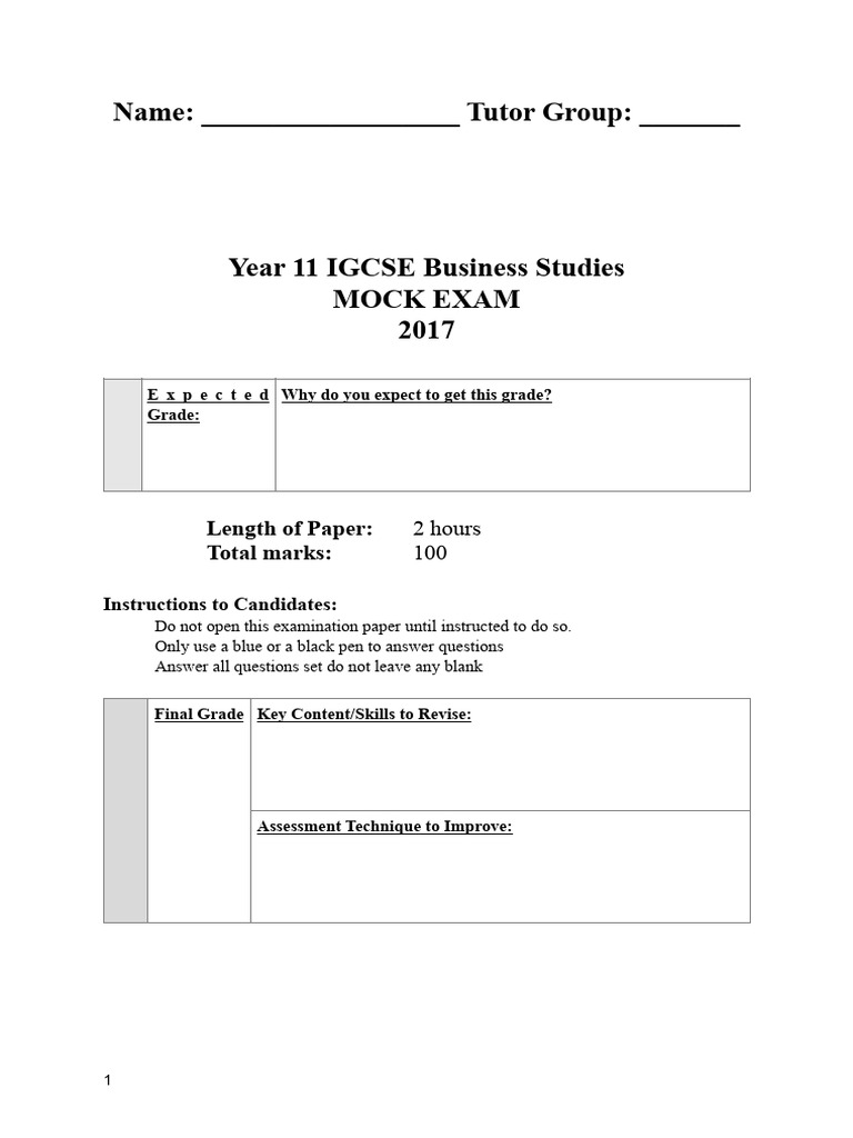Year 11 IGCSE Business Studies Mock Exam 2017 | PDF | Marketing | Economies