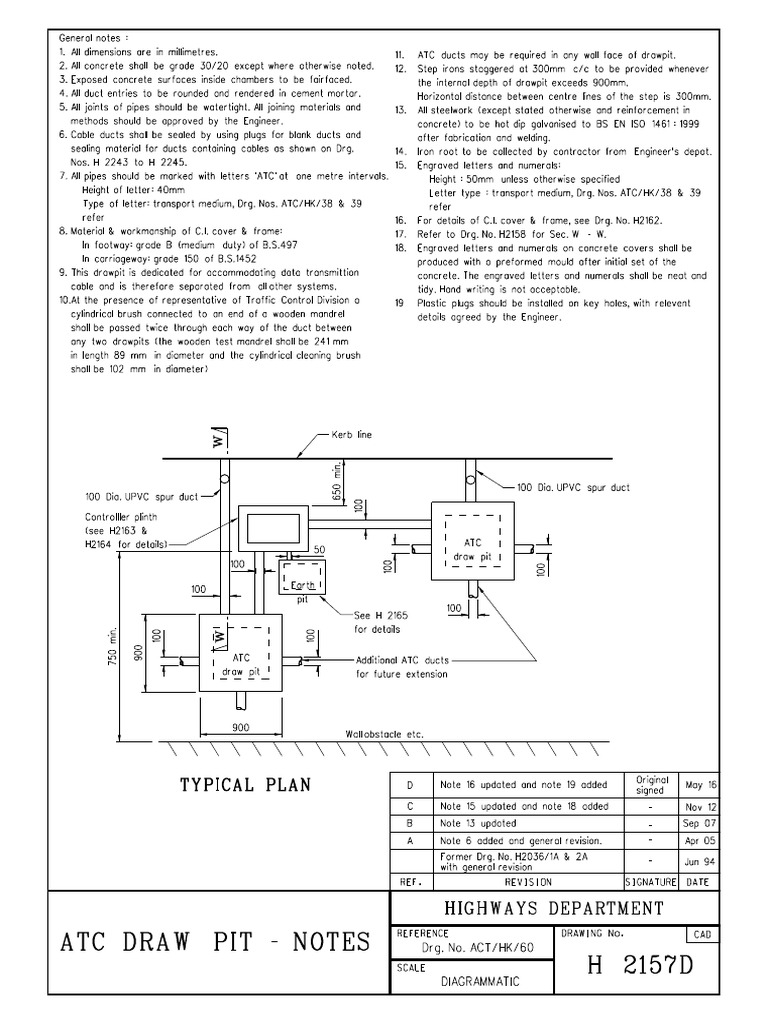 Atc Draw Pit - Notes H 2157D: Typical Plan | PDF | Pipe (Fluid ...