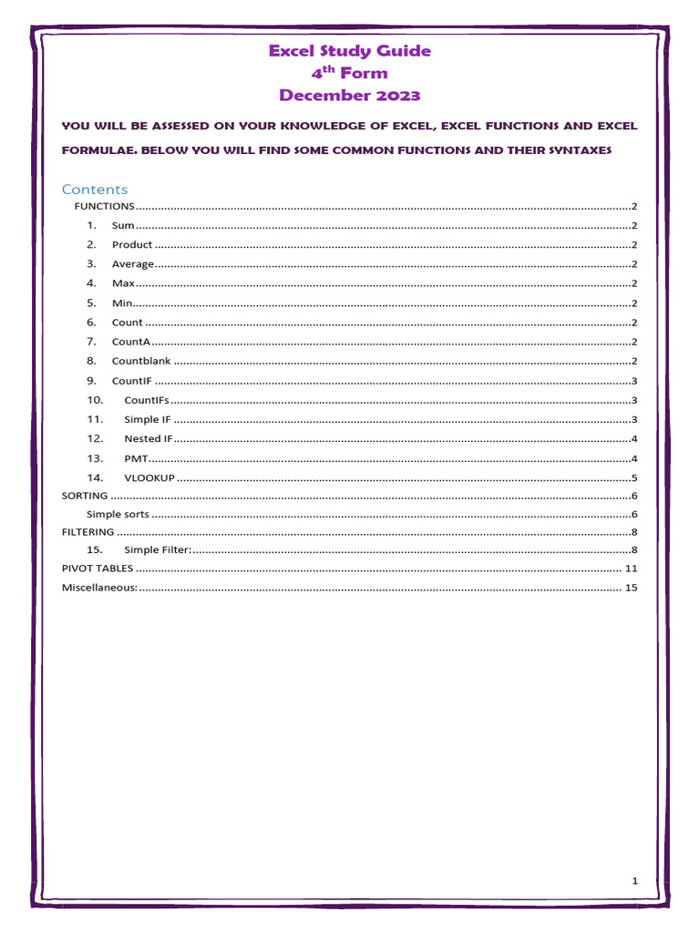 Excel Notes | Download Free PDF | Microsoft Excel | Computing Excel Notes | Download Free PDF | Microsoft Excel | Computing