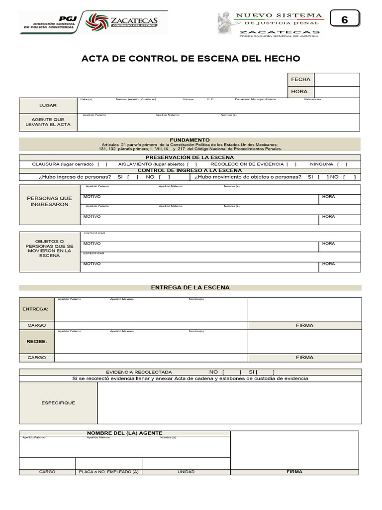 Acta de Control de Escena del Hecho | PDF