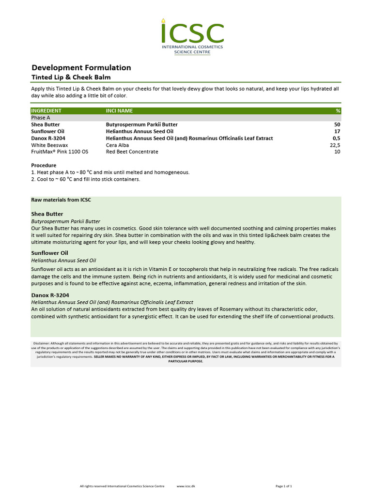 Tinted Lip Balm | PDF | Rosemary | Cosmetics