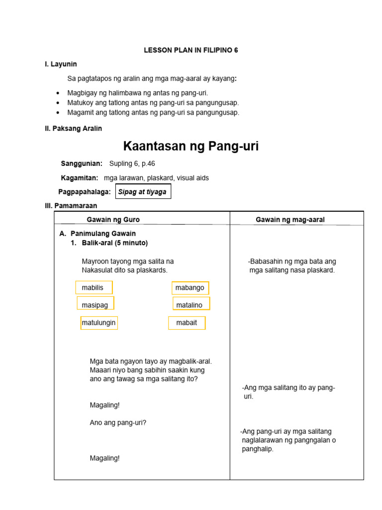 Filipino Lesson | PDF