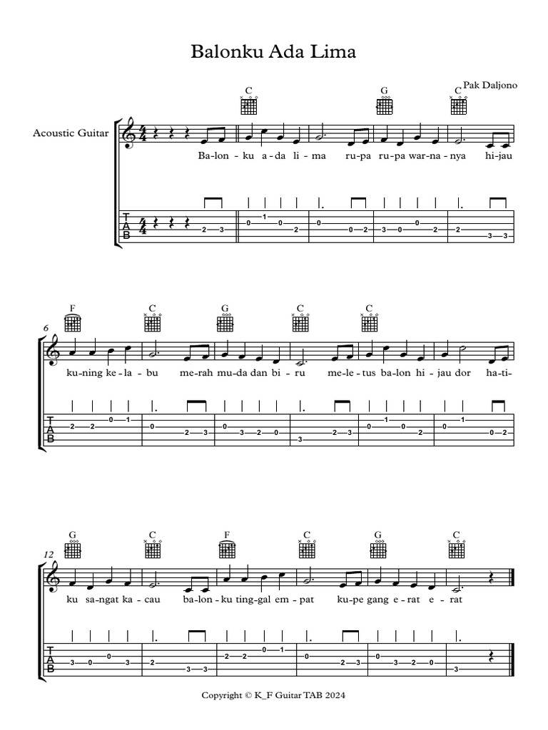 Balonku Ada Lima (TAB Guitar) | PDF