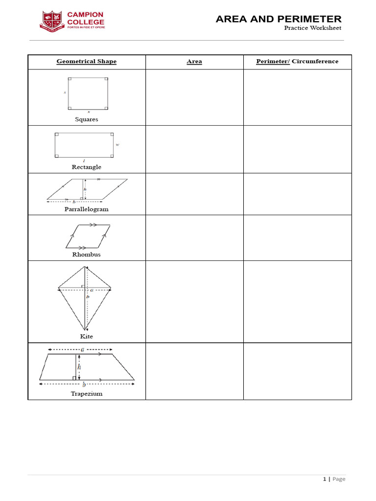Area and Perimter Worksheet | PDF | Area | Circle