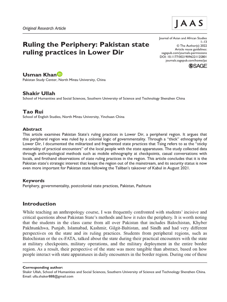 Ruling The Periphery: Pakistan State Ruling Practices in Lower Dir ...