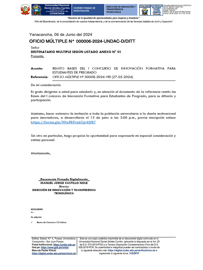 Oficio Múltiple 000006 2024 Ditt | PDF