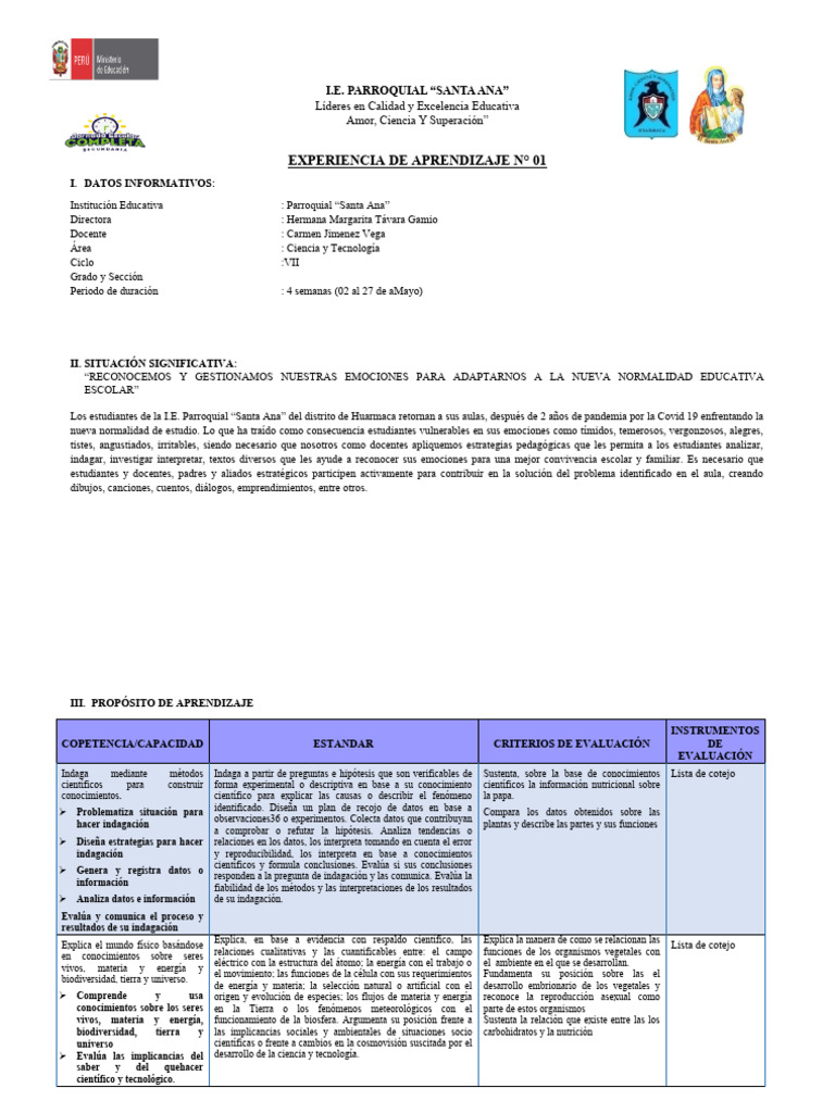 Experiencia de Aprendizaje 02 de Mayo | PDF | Evaluación | Plantas