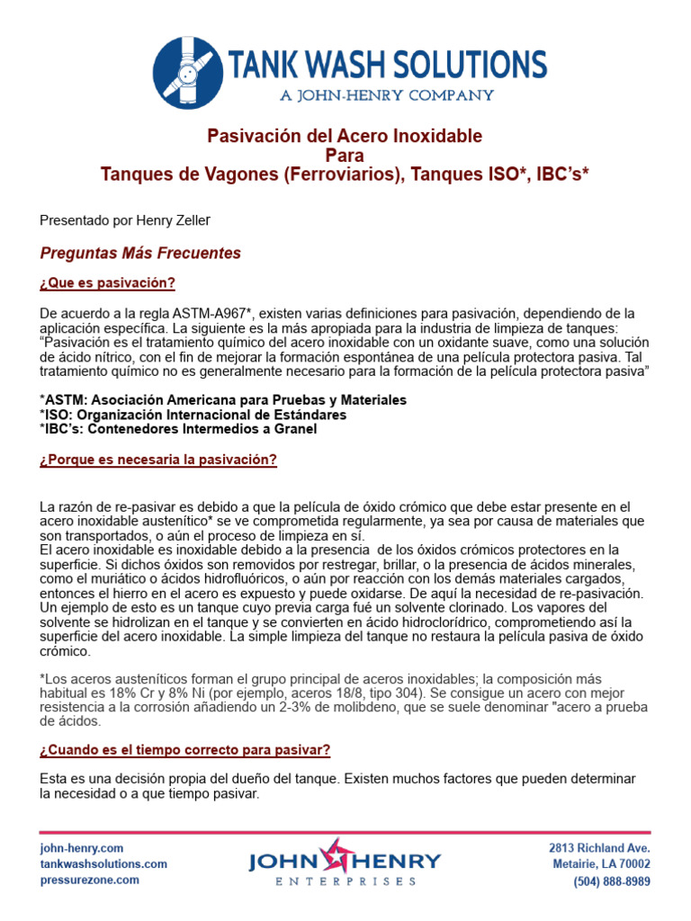 FAQ Pasivacion PMF 1 | PDF | Acero inoxidable | Acero