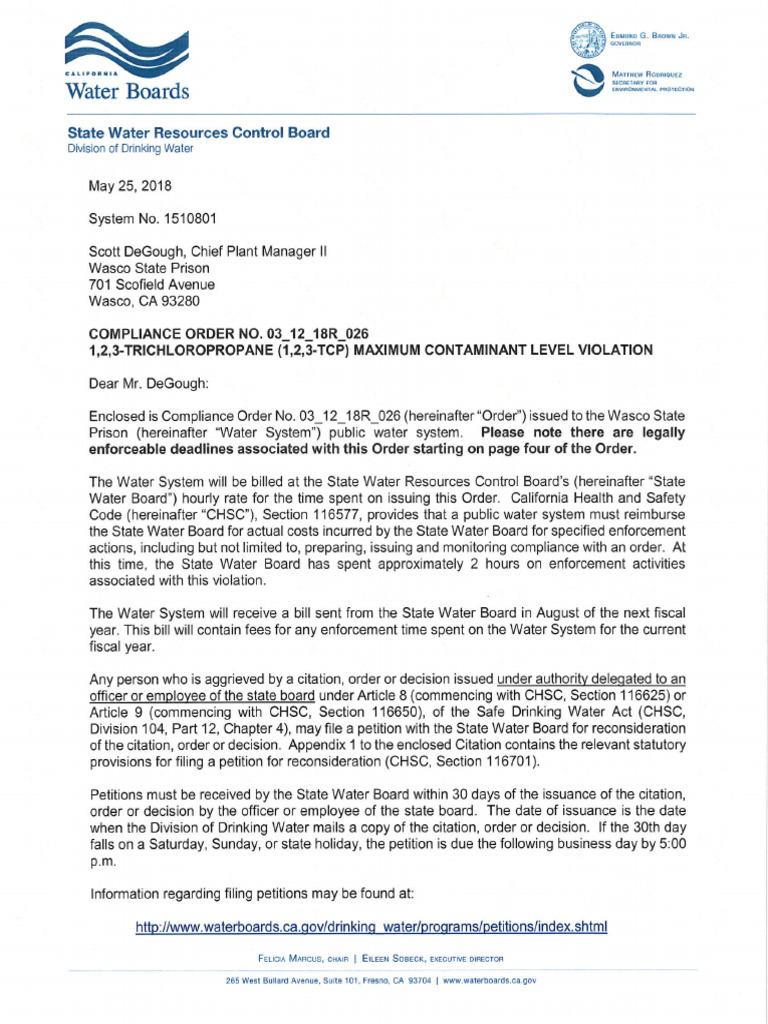 State Water Board 2018 Compliance Order | PDF