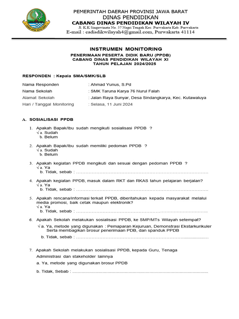 Instrumen Monev PPDB 2024 | PDF