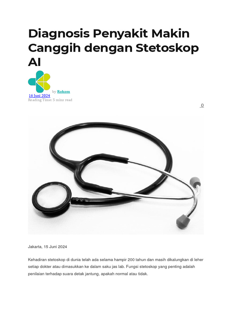 Diagnosis Penyakit Makin Canggih Dengan Stetoskop AI | PDF | Kesehatan Holistik | Sains & Matematika